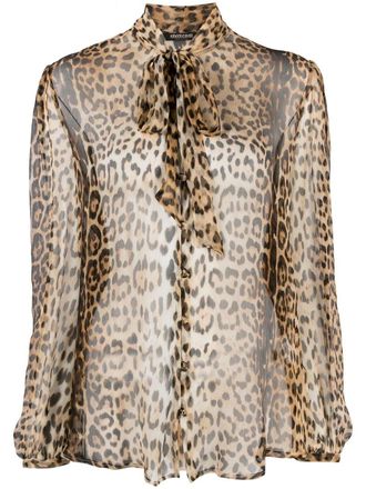 Roberto Cavalli blouse imprim&eacute;e &agrave; col lavalli&egrave;re - Tons neutres