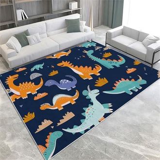 Generic Tapis de Salon Lavable en Machine Dinosaure Dessin Anim&eacute;, Tapis Poils Courts et Doux Antid&eacute;rapant pour Chambre &agrave; Coucher Salle &agrave; Manger Salon Couloir 