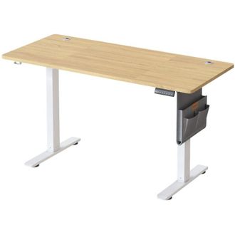 Songmics Bureau &Eacute;lectrique R&eacute;glable en Hauteur, 140 x 60 cm, Fonction M&eacute;moire 4 Hauteurs, Port USB-C, Organiseur, pour T&eacute;l&eacute;travail, Dor&eacute; Ch&ecirc;ne