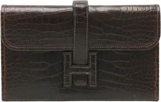 Herm&egrave;s Pre-owned Jige Alligator Clutch Bag - Femme - Pre-owned - Brun - Taille: ONE Size