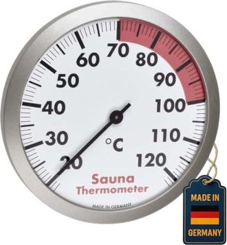 TFA Dostmann Analoges Sauna-Thermometer, 40.1053.50, Messung der Temperatur im Saunabereich, hitzebest&auml;ndig, silber/wei&szlig;,120cm Durchmesser