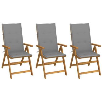 vidaXL Vidaxl - Ensemble de 3 chaises de jardin en bois dacacia robuste avec coussins diff&eacute;rentes couleurs couleur : Gris