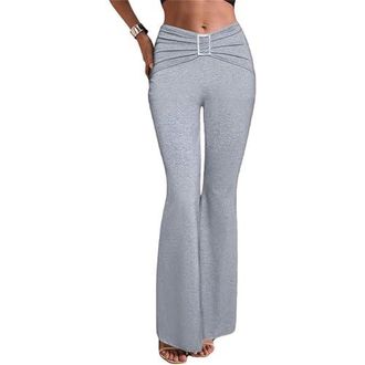 Generic Pantalon habill&eacute; bootcut pour femme - Pantalon de travail d&eacute;contract&eacute; carr&eacute; avec strass - Legging &eacute;vas&eacute; confortable avec poche, gris, XXL