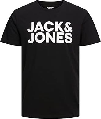 Jack & Jones Jjecorp T-Shirt SS à col Rond pour Homme avec Logo, Noir, Coupe : Slim, Grand imprimé, Blanc, M