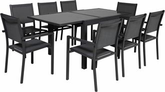 Happy Garden Salon de jardin LAMPEDUSA extensible en textil&egrave;ne gris 8 places - aluminium anthracite