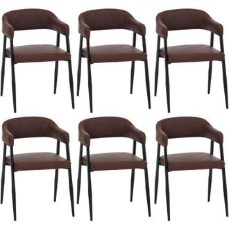 Hhg 6er-Set Esszimmerstuhl HHG-685, K&uuml;chenstuhl Lehnstuhl Polsterstuhl, Industrial Retro Vintage Kunstleder dunkelbraun
