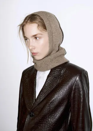 Mango Cagoule m&eacute;lange laine cachemire sable - Femme - Taille unique - MANGO