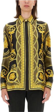 Versace Femme, Blouses et Chemises, Multicolore, Taille: 36 FR Medusa Print Silk Button-Up Shirt