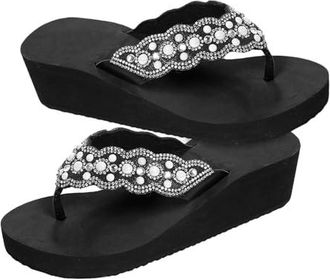 BESPORTBLE Sandales Femme Compens&eacute;es &Eacute;l&eacute;gantes avec Cristaux et Perles Semelle Antid&eacute;rapante L&eacute;g&egrave;re et Confortable Chaussures Ext&eacute;rieur pour Plage