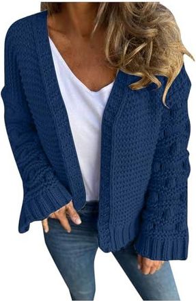 Generico Veste en tricot pour femme oversize ouverte par devant avec tresses, manches longues, vêtement extérieur épais cardigan en tricot uni pour femme, bleu