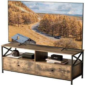 Relaxdays Meuble TV Relaxdays, 2 niches ouvertes, 2 tiroirs, jusqu&agrave; 55 pouces, H x L x P 50 x 120 x 40 cm, brun/noir