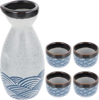 DOITOOL Japanisches Sake-Set aus Keramik, Sake-Servierset, Sake-Becher-Set 180 ml, 20 ml, 5 Stück