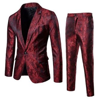 Generic Costume 2 pi&egrave;ces pour homme - Coupe ajust&eacute;e - En jacquard - Avec un bouton - Pour f&ecirc;te, mariage, bordeaux, XXL