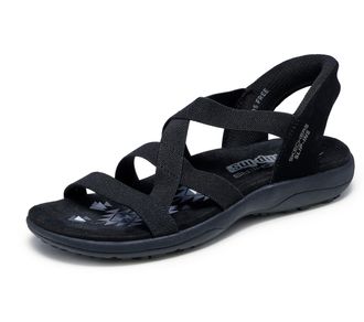 Skechers Slip-ins Reggae Slim - Stretch Flex Hands Free Damensandalen, Schwarz/Schwarz, 10 Wide