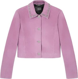 Versace Femme, Vestes, Rose, Taille: 36 FR Veste en daim ornée