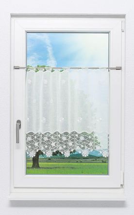 Plauener Spitze Scheibengardine Bl&uuml;tenmeer (Bx H) 96cm * 60cm wei&szlig;