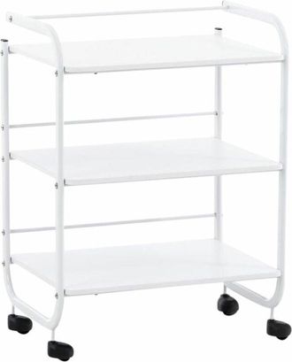 Clp Chariot avec 3 &eacute;tag&egrave;res en bois et structure m&eacute;tallique + roues en diff&eacute;rentes couleurs colore : Blanc