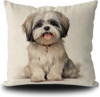 Generic Kissenbez&uuml;ge Lustige Shih Tzu Hundekunst Hautfreundlich Kissenschoner Resistent Kissenh&uuml;lle F&uuml;r B&uuml;ro Kissen Dekokissen