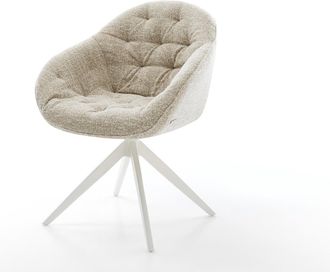 DELIFE Drehstuhl Gaio-Flex Webstoff Soft Beige Kreuzgestell breit Weiß 360° drehbar Wippfunktion, Esszimmerstühle