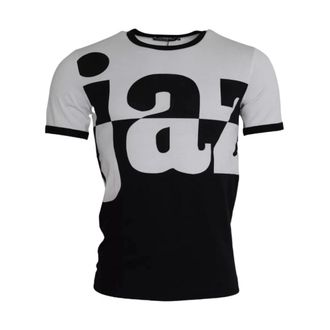 Dolce & Gabbana Jazz Print Baumwoll-T-Shirt mit kurzen &Auml;rmeln - - Tops - Herren - Schwarzk - XS