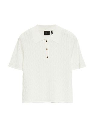 s.Oliver Kurzarmpullover Strickpullover Feinstrick-Poloshirt mit Ajourmuster