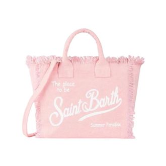MC2 Saint Barth Femme, Sacs, Rose, Taille: ONE Size Sac &agrave; main en toile ray&eacute;e avec logo en strass