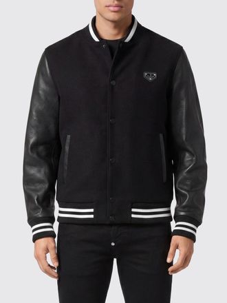 Philipp Plein Blouson bomber Varsity en laine et cuir avec broderie Skull et strass