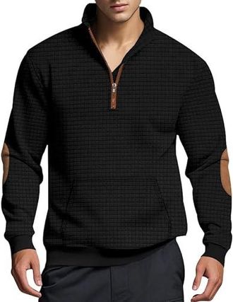 Generic Sweat &agrave; Capuche &agrave; Manches Longues et Fermeture &eacute;clair Quart de Zip pour Homme, Noir, Taille XXL