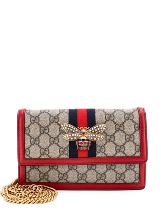 Gucci Queen Margaret Chain Wallet GG Coated Canvas Mini crossbody bag - Noir