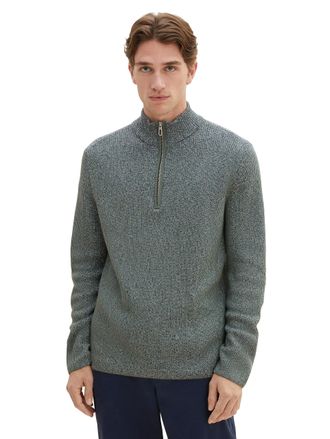 Tom Tailor Herren 1038243 Mouliné Strick-Pullover mit Troyer-Kragen, 32741-green Blue Mouline, L