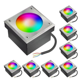 LEDs Com 8x LED Pflasterstein NEOLUM f&uuml;r au&szlig;en, IP67, eckig, 10 x10cm, inkl. GX53 RGB Leuchtmittel, 670lm, Smart Home
