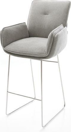 DELIFE Barstuhl Nela-Flex Strukturstoff Soft Grau Kufengestell Edelstahl Silberfarben, Barst&uuml;hle