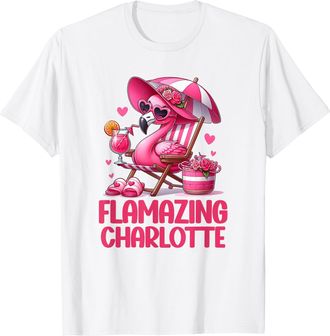 BDAZ Flamazing Charlotte Pink Flamingo Tropischer Strandausflug T-Shirt