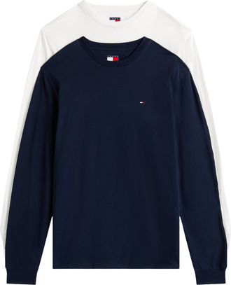 Tommy Jeans Herren 2er Pack Langarmshirts Slim mit Rundhalsausschnitt, Mehrfarbig (Dark Night Navy/Ecru), 2XL