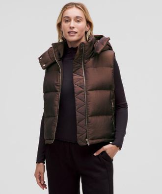 lululemon Crop-Pufferweste mit F&uuml;llkraft 600 Schimmernd f&uuml;r Frauen - Gr&ouml;&szlig;e 10 in Heathered Espresso