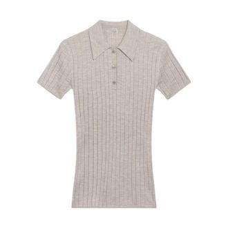 Toteme Polo en cachemire et soie c&ocirc;tel&eacute; - Femme - Tops - Beige - Taille: 38 FR