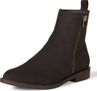 Amazon Essentials Damen Flacher Halbstiefel mit Rei&szlig;verschluss au&szlig;en, Schwarz Optik Wildleder, 39.5 EU