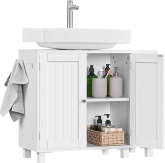 Yaheetech Yaheetech Meuble sous-Lavabo avec &Eacute;tag&egrave;res R&eacute;glables Armoire Salle de Bain Autoportante avec D&eacute;coupe en U Meuble de Sol &agrave; Deux Portes avec Rangement