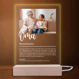 Indigos UG LED Lampe personalisiert - Oma Definition - Bild mit Wunschtext - Wunschname - personalisiertes Nachtlicht - Geschenk, Geburtstag, Weihnachten - optio