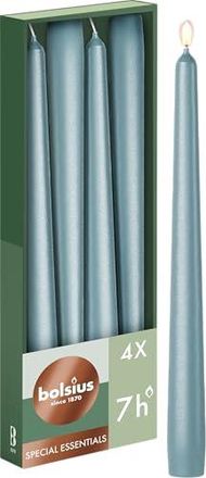 Bolsius Bolsius Glatte Spitzkerzen - Metallic Blau - Set 4 Stück im Karton - 24,5 cm - Dekorative Haushaltkerzen - Brenndauer 7 Stunden - Unparfümierte - Natü