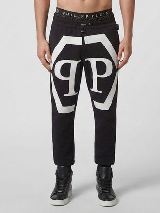 Philipp Plein Pantalon de jogging en jersey &agrave; imprim&eacute; monogramme avec logo Hexagon