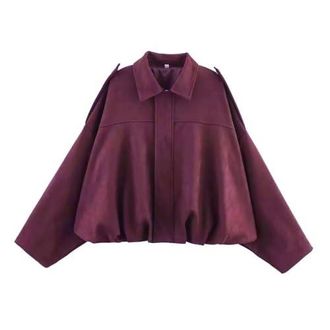 Generic Blouson aviateur en daim synth&eacute;tique pour femme - Manteau de pilote &agrave; revers d&eacute;contract&eacute; surdimensionn&eacute; &agrave; manches longues - V&ecirc;tement dext&eacute;rieur tendan