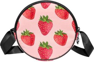 Generic Sac &agrave; bandouli&egrave;re Circle pour femme, petit sac &agrave; bandouli&egrave;re rose fraise avec fermeture &eacute;clair, bretelles r&eacute;glables, sac &agrave; main rond d&eacute;contract&eacute; pour 
