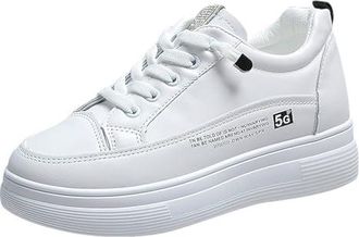 Rismart Femmes Caché Compensé Plateforme Baskets Mode Respirant Maille Chaussures Décontractées (Blanc Cuir Noir,37 EU)