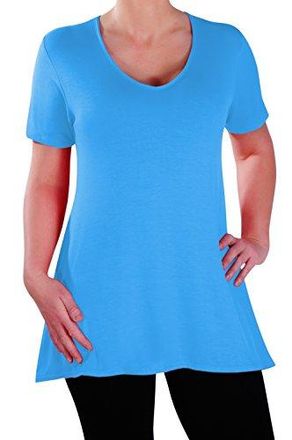 Eye Catch Delphine Col en V Aux Femmes Plus Taille Tops Manche Courte Décontractée Dames Long Évasée T-Shirt Tunique Tops