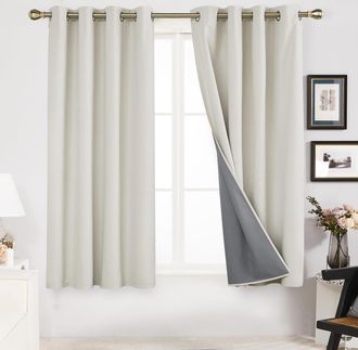 Deconovo 100% Verdunkelungsvorhang Blickdichte Gardinen Leinenoptik Total Verdunkelung Thermovorhang Schlafzimmer mit Ösen 138x132 Creme 2er Set Dicke Thermovo