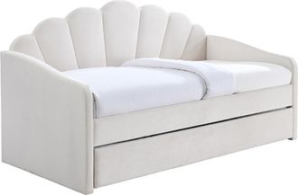 Vente-Unique Lit gigogne Coquillage 2 x 90 x 190 cm - Velours - Blanc - ELUSIA