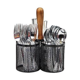 Mind Reader Porte-ustensiles, organiseur dargenterie, porte-couverts, cuisine, maille m&eacute;tallique, 19,1 x 19,1 x 24,8 cm (L x l x H), noir