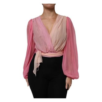 Dolce & Gabbana Rosa Seiden V-Ausschnitt Blusentop - - Blouses & Shirts - Damen - Rosa - XS