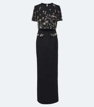 Oscar De La Renta Robe aus einem Wollgemisch mit Kristallen